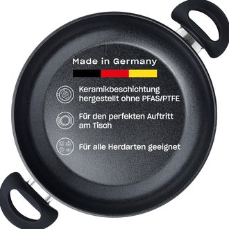 FISSLER Essential Black/Servierpfanne (28 cm) Keramik-beschichtet, Aluminiumpfanne-beschichtet,hergestellt ohne PFAS/PTFE, Induktion - MADE IN GERMANY