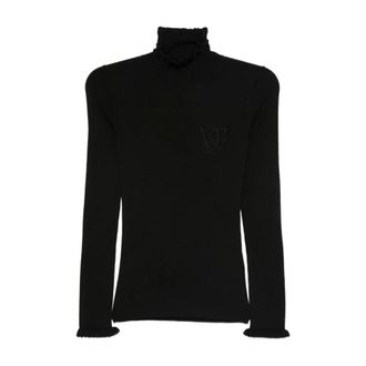 Valentino Garavani Rollkragenpullover mit R&uuml;schen - - Knitwear - Damen - Schwarzk - M