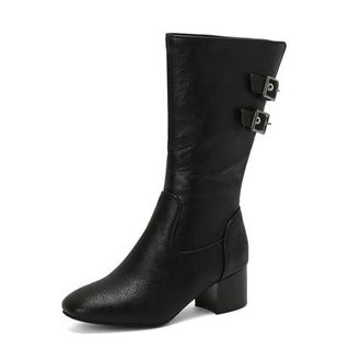 Generic Bottes d&eacute;quitation mi-mollet &agrave; bout carr&eacute; et fermeture &eacute;clair lat&eacute;rale pour femme, Noir, 40.5 EU