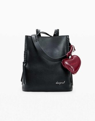 Desigual Mittelgro&szlig;er Rucksack in Schwarz mit Herzanh&auml;nger