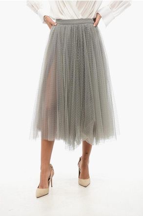 Elisabetta Franchi Tulle Flared Skirt with Polka Dot Pattern size 40