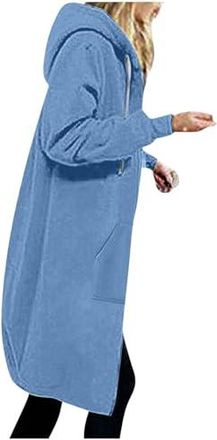 Generic Vestes pour femmes 2026 - Automne et hiver - Style d&eacute;contract&eacute; - Couleur unie - Cordon de serrage - Longue poche zipp&eacute;e - Manteau &agrave; capuche, bleu ciel