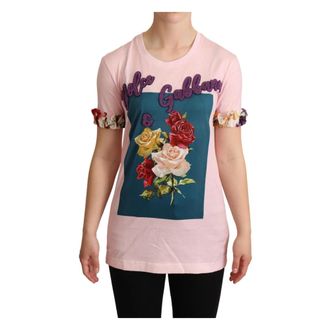 Dolce & Gabbana Floral Roses Crewneck T-shirt - - Tops - Damen - Rosa - 2XS
