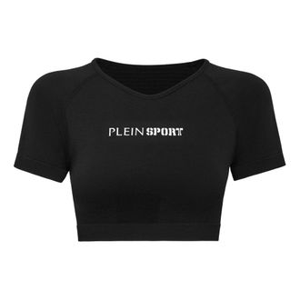 Plein Sport Femme, Tops, Noir, Taille: 40 FR Seamless Cropped T-shirt V-Neck