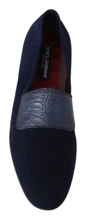 Dolce & Gabbana Mens Perforated Suede & Caiman Loafer Blue Goat