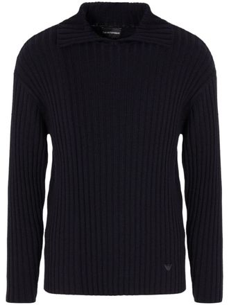 Emporio Armani pull nervur&eacute; &agrave; col fendu - Noir
