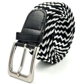 LisaModa Herren Stretch Flechtgürtel LM1000 Stretchgürtel Stoffgürtel Viele Farben (Schwarzweiß 063, 100-125)