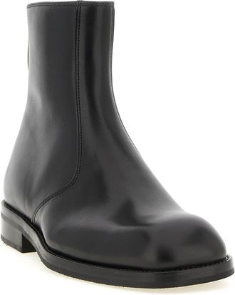 Christophe Lemaire Square-Toe Leather Ankle Boot - Black