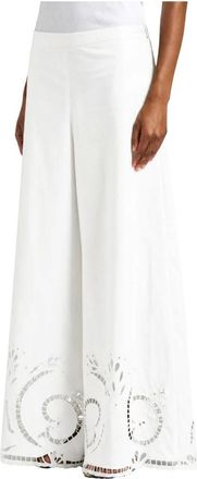 Liviana Conti Femme, Pantalons, Blanc, Taille: 42 FR Pantalon Palazzo en Popeline Brod&eacute;