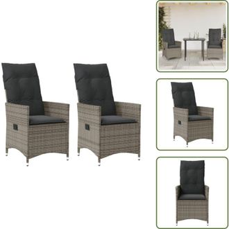 vidaXL Chaise de jardin en r&eacute;sine - vidaXL Chaises inclinables de jardin lot de 2 et coussins gris rotin - Chaise de jardin avec dossier r&eacute;glable