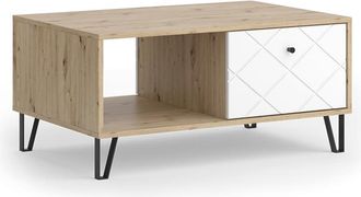 Vicco Couchtisch Nizza, Artisan/Weiß, 90.2 x 59.4 cm mit offenem Fach & Schublade