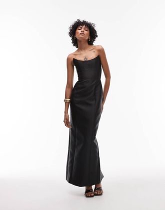 Heiress Beverly Hills Maxikleid aus strukturiertem Satin in Schwarz mit Korsett-Schn&uuml;rdetail am R&uuml;cken