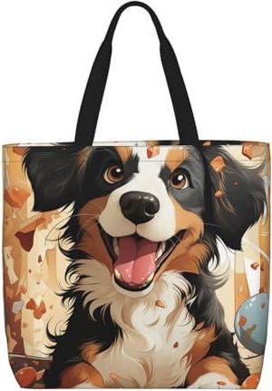 Generic Chiot Heureux Sac Cabas R&eacute;utilisable Tote Bag Grand Sac Courses Pour Plage Gym Quotidienne