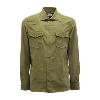 Mazzarelli Samt Hemd Gr&uuml;n im italienischen Stil - - Shirts - Herren - Gr&uuml;n - M