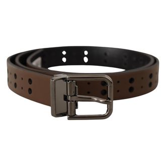 Dolce & Gabbana Dunkelbrauner Perforierter Leder Metallg&uuml;rtel - - Accessories - Herren - Braun - ONE SIZE