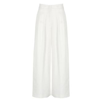 PESERICO Femme, Pantalons, Blanc, Taille: 38 FR Pantalon Satin&eacute; en Viscose et Lin