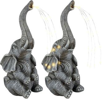 Globo Lighting Solarleuchte Elefant Gartendeko Tierfigur Solarlampe Außenleuchte grau Elefant, LED warmweiß, LxBxH 13,5x13x32,5 cm, 2er Set