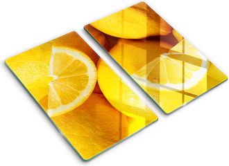 Generic Wallfluent mit Motiv Anti-Rutsch-Pads Hartglas Robuste Herdabdeckplatte Für Küche Kochplattenabdeckung 2x30x52cm Gehärtetem Glas - Saftige Zitronen