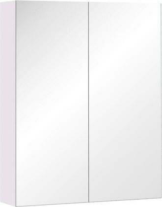 HOMCOM Armoire avec Miroir en Bois Rangement Salle de Bain Fermeture Porte Tampon MDF-Blanc