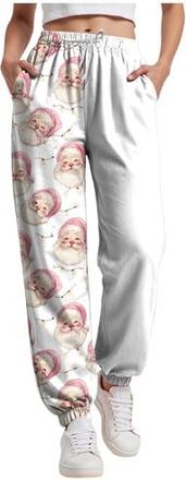 Generic Pantalon de Noël confortable pour femme, jogging élastique taille haute avec imprimé festif, pantalon de survêtement ample avec cordon de serrage pour