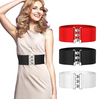 Syhood 3 St&uuml;cke Frau Vintage Taille G&uuml;rtel Cinch G&uuml;rtel (Schwarz, Wei&szlig;, Rot)