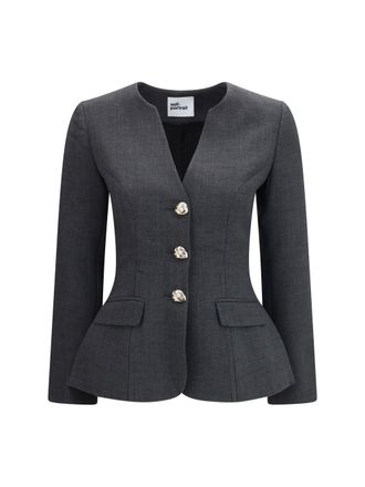 Self Portrait Womens Wool Collarless Jacket Grey Polyester