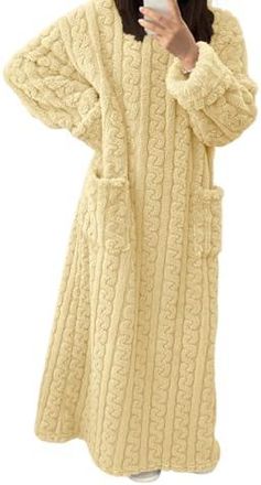 Generic Vêtements dhiver en velours corail chaud et confortable en peluche épaisse - Robe longue en polaire - Chemise de nuit en flanelle pour femme - Grande 