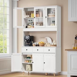 OEM Armadio Con Piano Di Lavoro, Armadietto A Buffet Con Led, Credenza Alta, Armadio Per Alimenti Di Grande Capacit&agrave; A 6 Ante, 100x38x180cm,bianco
