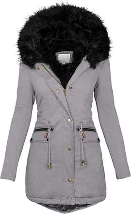 E.SSUE Manteau Femme Fourrure avec Capuche Hiver Chaud éPais Long Elegant Slim Fit Manche Longues Mode Pas Cher Veste en Jean Fille Parka Outercoat S-5XL
