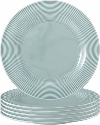 SELTMANN WEIDEN Beat Color Glaze Speiseteller 6er Set, ø 27,7 cm, Runder Teller mit Rillenrelief, Porzellan, Arktisblau