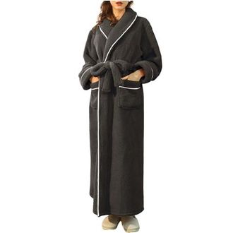 Generic Peignoir Femme Chaud Longue Manche Polaire Hiver Mode Maxi Ceinture Poches Décontracté