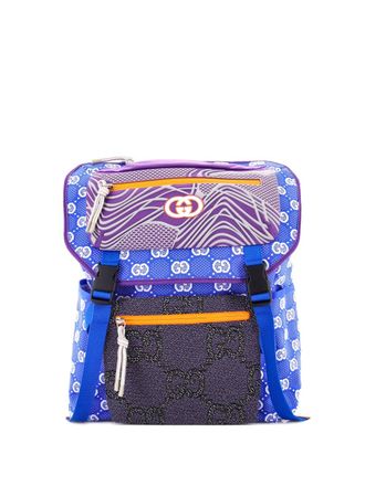 Gucci Panelled Double Buckle GG Jacquard Nylon and Rubber Large backpack - Bleu