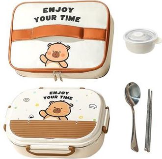 Generico Bo&icirc;te &agrave; d&eacute;jeuner en acier inoxydable - Conteneurs &agrave; go&ucirc;ter &agrave; 4 compartiments pour adultes avec ustensiles | Bo&icirc;te de rangement &eacute;tanche avec sac de tra