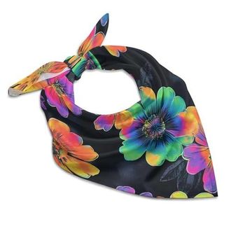 Generic Écharpe carrée en soie légère et colorée avec motif de fleurs et teinture sur noeuds pour cheveux, foulard respirant, cadeau pour femme et homme, mult