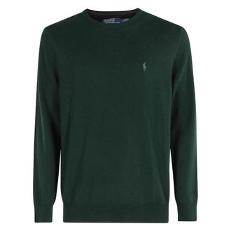 Polo Ralph Lauren Navy Crew Neck Bestickter Logo Pullover - - Knitwear - Herren - Gr&uuml;n - L