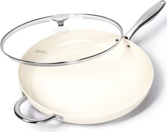 Michelangelo Gro&szlig;e Bratpfanne, 35,6 cm, antihaftbeschichtet, mit Deckel, ofen- und sp&uuml;lmaschinenfest, PFAS- und PFOA-frei, Wei&szlig;