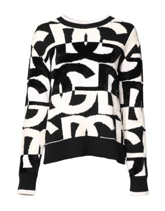 Dolce & Gabbana Womens Logo-Print Cashmere Blend Sweater Black And White Viscose Nylon