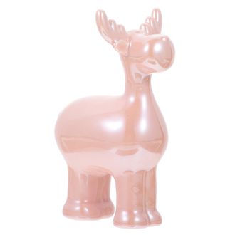 Valiclud Keramik Weihnachtsdekoration Rentier Figur Desktop Deko Rosa Stehend f&uuml;r Wohnzimmer B&uuml;ro Tisch Ornamente