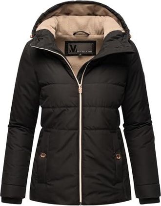Marikoo Veste dhiver pour femme (XS-3XL) - Veste matelass&eacute;e, capuche avec &eacute;lastique, int&eacute;rieur en polaire - Veste chaude pour femme - N026, Noir, L