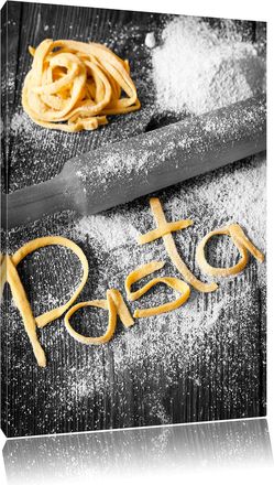 Pixxprint Pasta vor Nudelholz B&W, Größe: 120x80cm, Leinwandbild, fertig gespannt, Wandbild, Dekoration, Kunstdruck, kein Poster