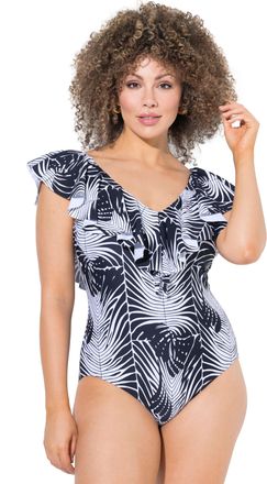 Ulla Popken Damen Petra, Volants, Mamba Badeanzug, Schwarz, 46 EU