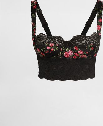 Dolce & Gabbana Balconette-bh Aus Elastischem Satin Und Spitze Mit Einem Print Mit Kleinen Rosenstr&auml;u&szlig;en - Frau Unterw&auml;sche Mehrfarbig 3b