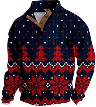 Generic Pull de Noël pour homme à manches longues Fair Isle - Polo à revers boutonné - Pull de Noël décontracté et tendance pour homme - Pull de Noël 2025 dou