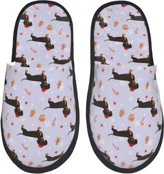 Generic Pantoufles En Feutre Chiot Teckel Avec Bonnet De P&egrave;re No&euml;l Violet Lavables Pantoufles De Voyage Antid&eacute;rapant Chaussons DInt&eacute;rieur Pour Chambre Voyage 