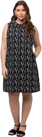 Ulla Popken Femme Grandes Tailles Robe, Cercles, Ligne en A, col roul&eacute;, sans Manches, Lin m&eacute;lang&eacute; Noir 54+ 819382100-54+