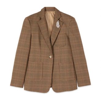 Oltre Karierter Blazer mit Anstecknadel - - Jackets - Damen - Braun - 4XL