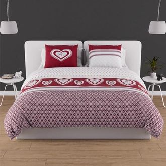 Soleil d'Ocre Parure Housse de Couette en Coton 57 Fils 240x220 cm Passion Rouge