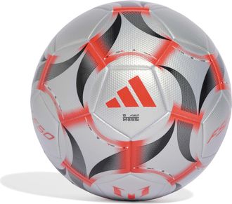 adidas Messi League Fu&szlig;ball, Unisex, f&uuml;r Erwachsene, Silber-Metallic/Lucid Red/Schwarz, Gr&ouml;&szlig;e 4