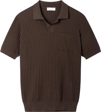 Roberto Collina Homme, Pulls, Brun, Taille: M Polo en maille c&ocirc;tel&eacute;e &agrave; col ouvert