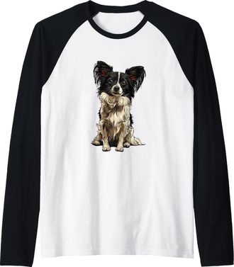 Whyitsme Design Schwarz-Wei&szlig;-Papillon-Hunde-Illustration Raglan